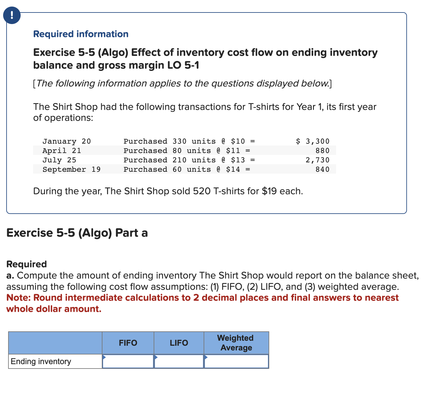 Solved Required information Exercise 5-5 (Algo) Effect of | Chegg.com