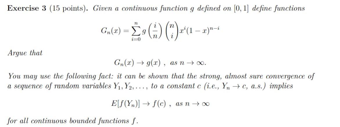 Solved Exercise 3 (15 points). Given a continuous function g | Chegg.com
