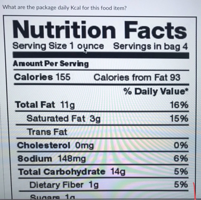 What are the package daily Kcal for this food item? | Chegg.com
