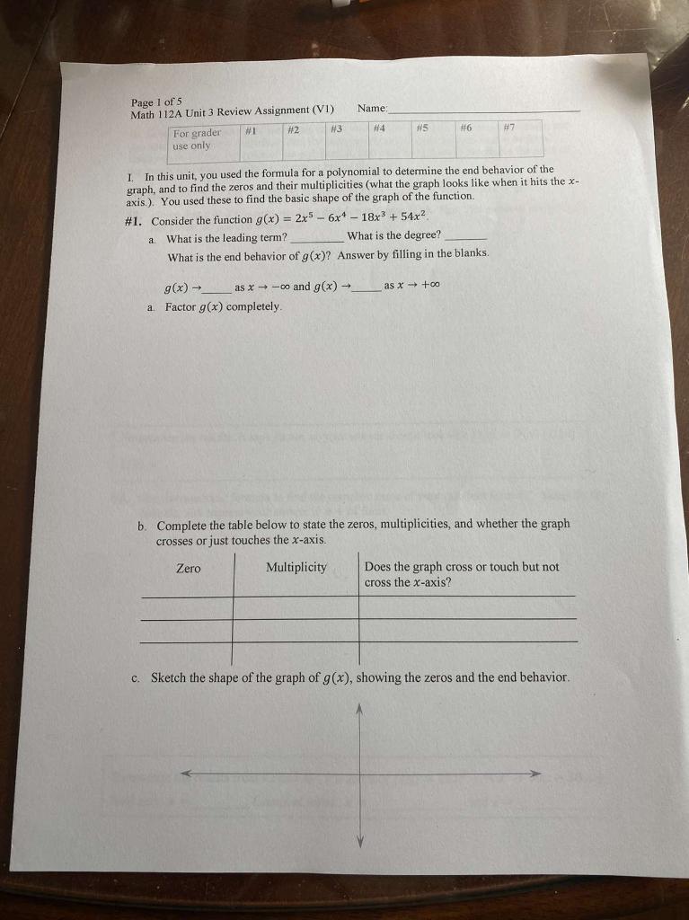 Solved Name Page 1 of 5 Math 112A Unit 3 Review Assignment | Chegg.com