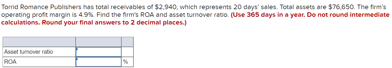 Solved Torrid Romance Publishers has total receivables of | Chegg.com