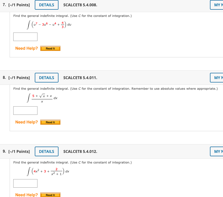 Solved 1. [-/1 Points) DETAILS SCALCET8 5.3.007. Use Part 1 | Chegg.com