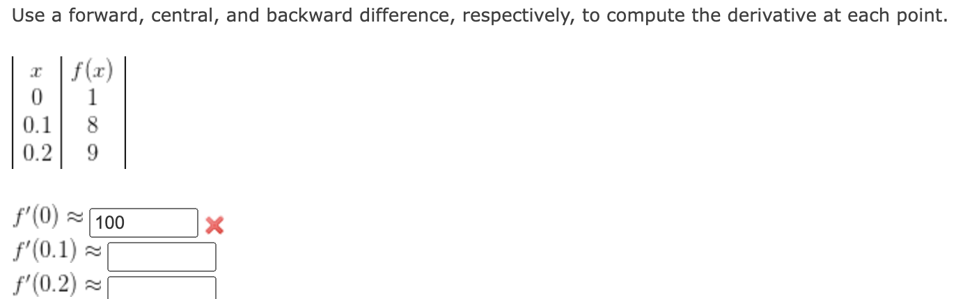 Solved Use a forward, central, and backward difference, | Chegg.com