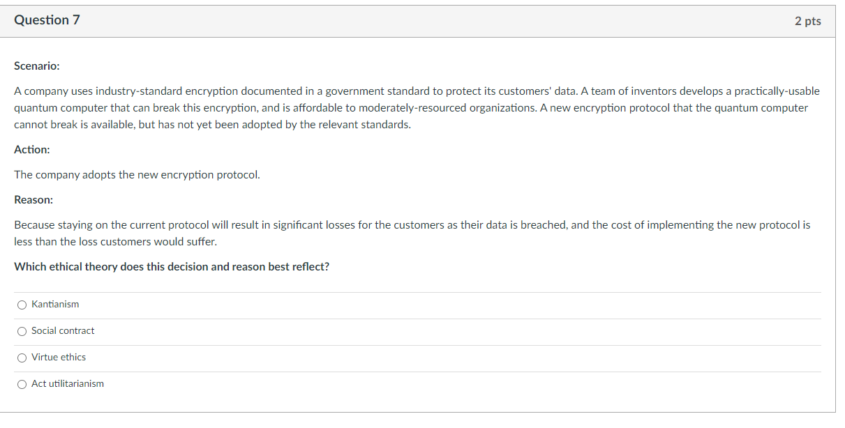 Solved Question 7 2 pts Scenario: A company uses | Chegg.com