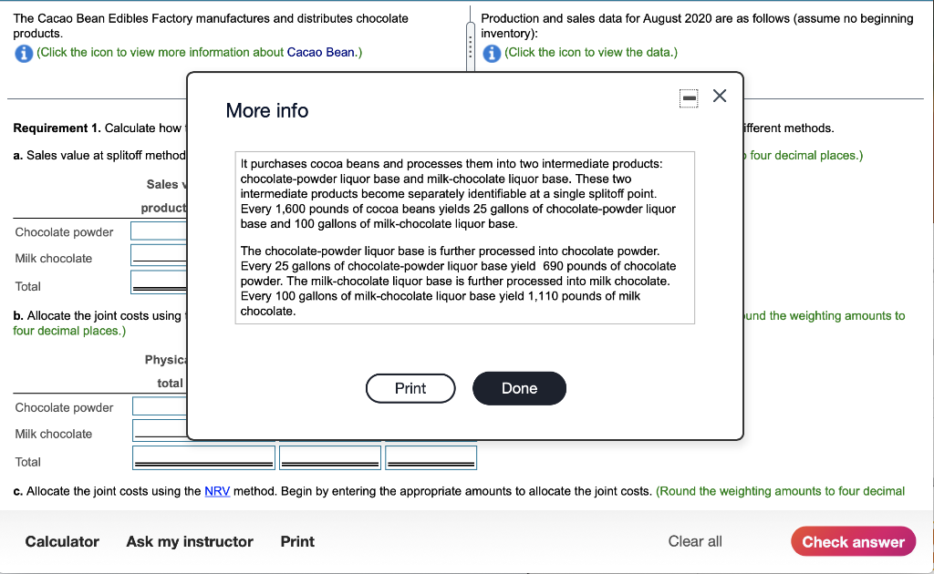 Solved The Cacao Bean Edibles Factory manufactures and | Chegg.com