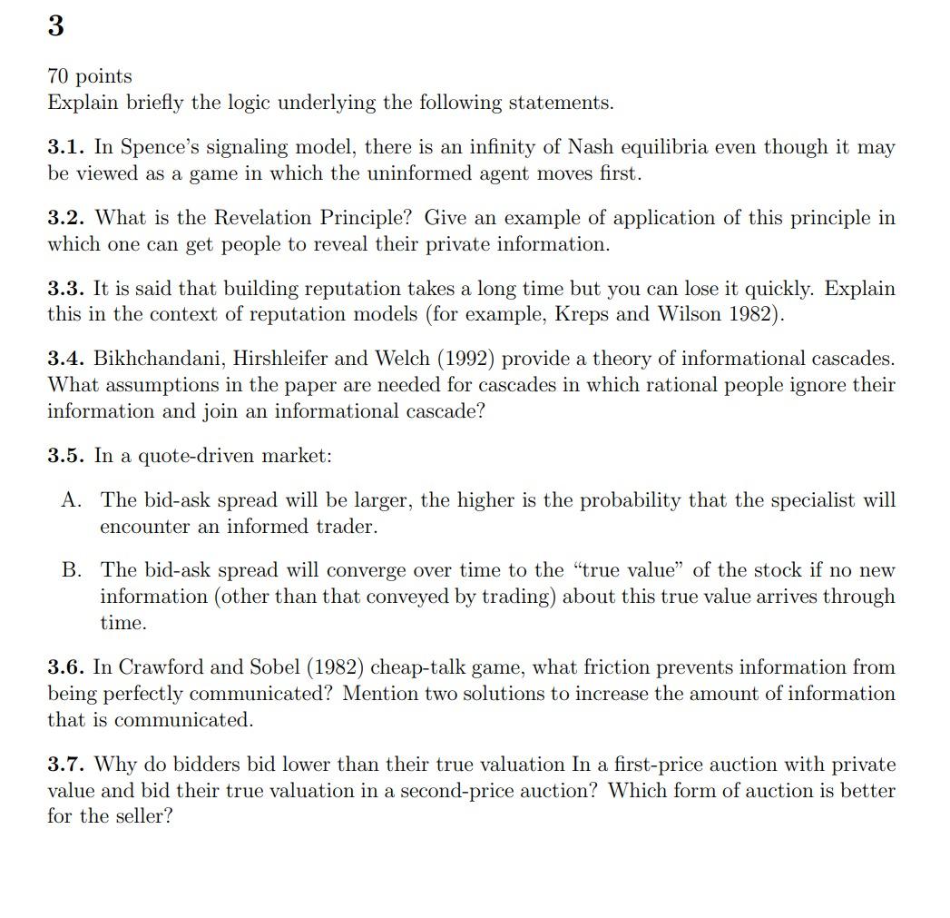 Solved 70 points Explain briefly the logic underlying the | Chegg.com
