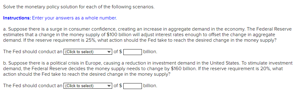 Solved Solve the monetary policy solution for each of the | Chegg.com