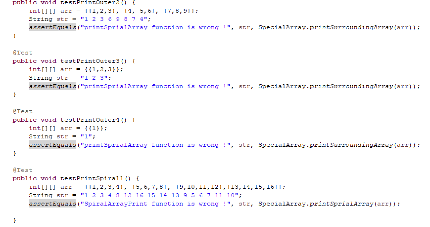 Solved SpecialArrayTest [R testPrintOuter1 testPrintOuter2 | Chegg.com