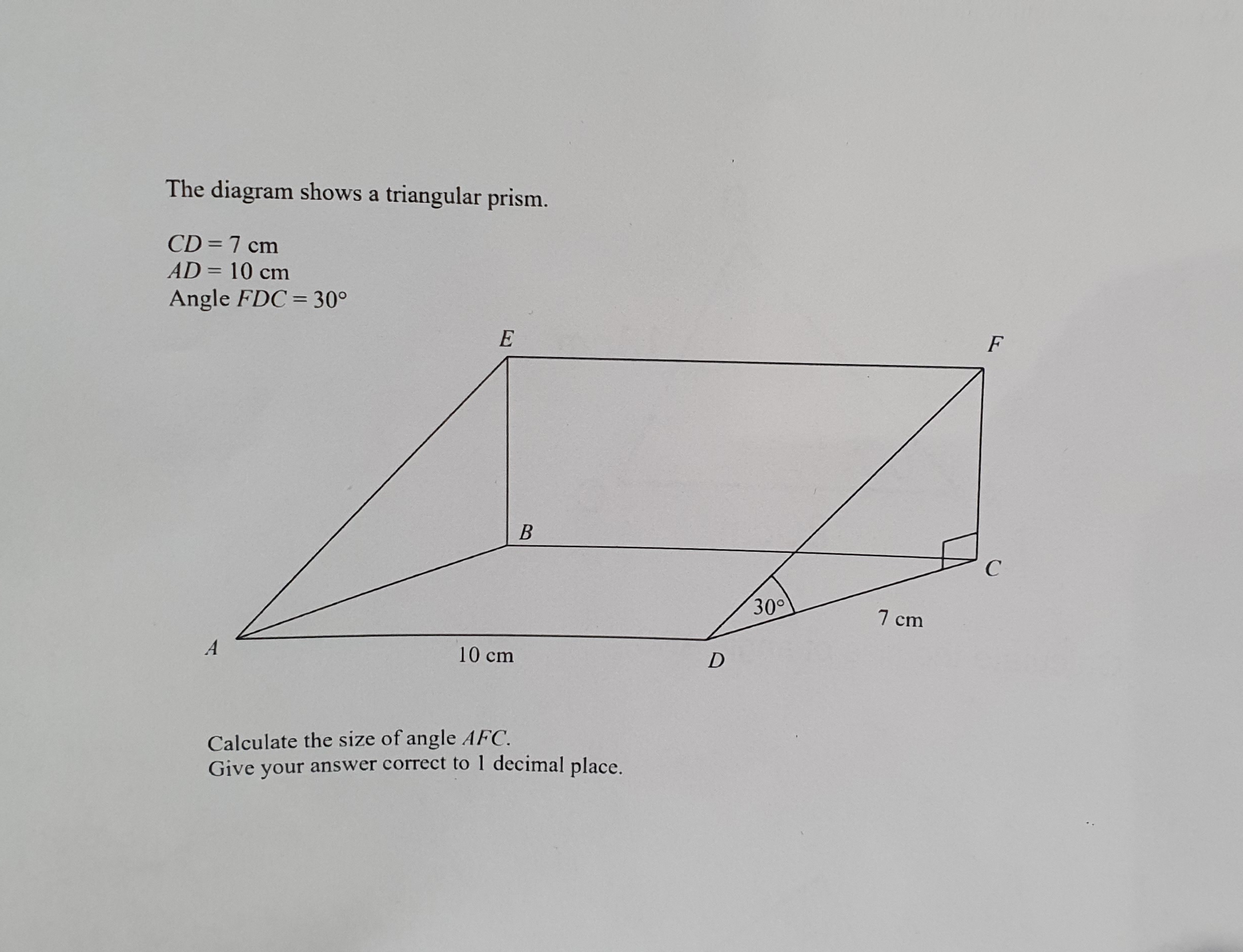 Solved The diagram shows a triangular prism. CD=7 cmAD=10 cm | Chegg.com