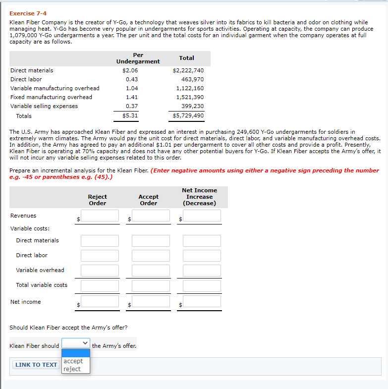 Solved Exercise 7-4 Klean Fiber Company is the creator of | Chegg.com
