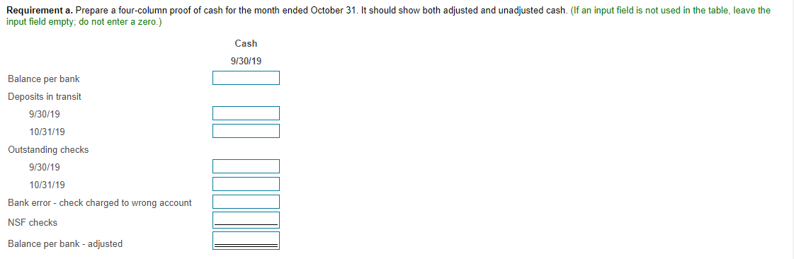 Solved Requirements a. Prepare a four-column proof of cash | Chegg.com