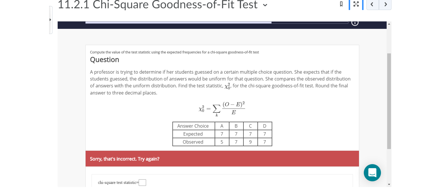 Solved 11.2.1 Chi-Square Goodness-of-Fit Test Compute | Chegg.com