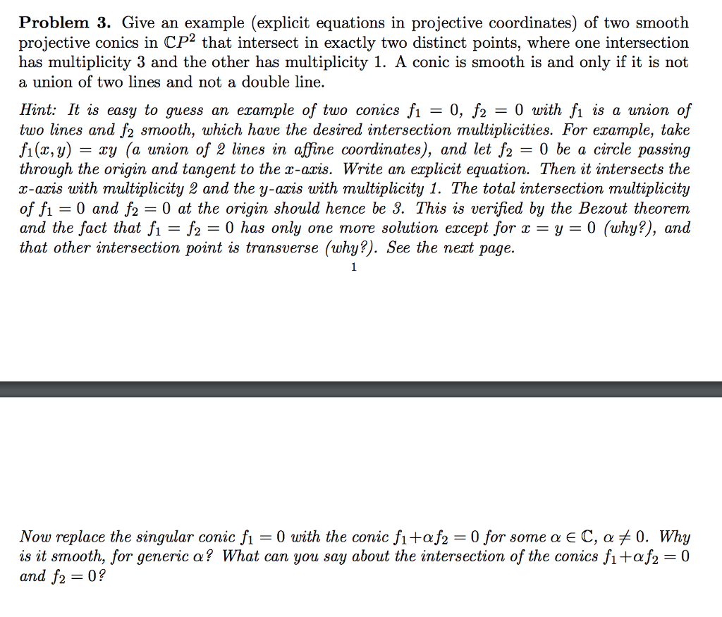 Solved Problem 3. Give an example (explicit equations in | Chegg.com