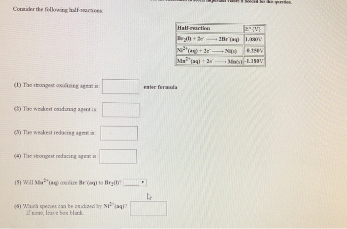 Solved Half-reaction C2(g) +2e2C (a) 1.360V 2H (aq) +2eH(g | Chegg.com