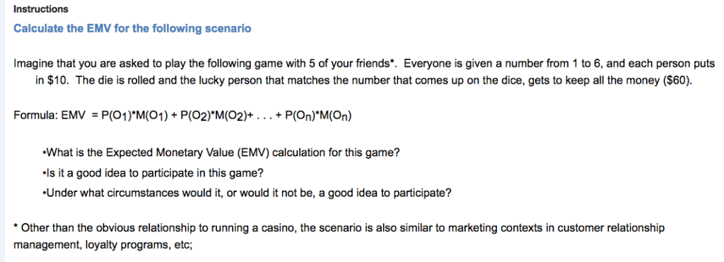 Solved Instructions Calculate The EMV For The Following Chegg