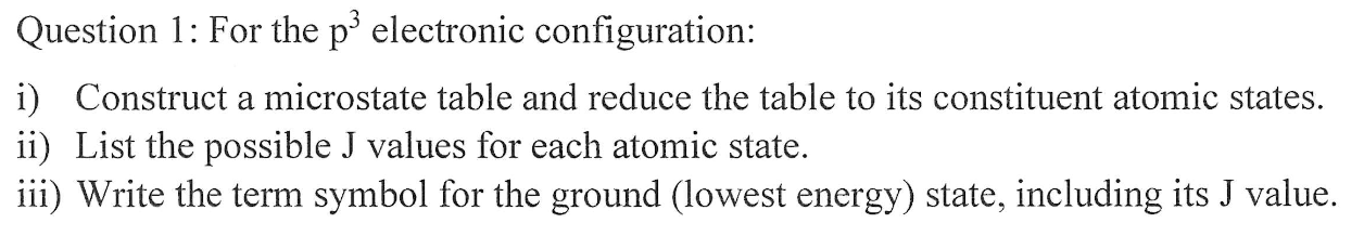Solved For the p^3 ﻿electronic configuration:i) ﻿Construct a | Chegg.com