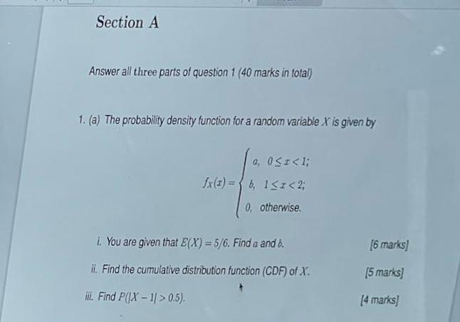 Solved Section A Answer all three parts of question 1 (40 | Chegg.com