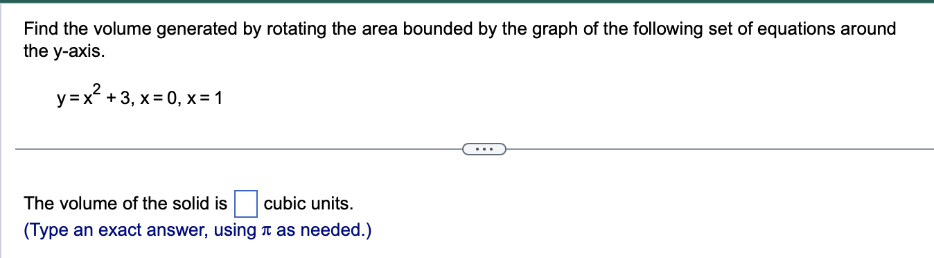 Solved Find the volume generated by rotating the area | Chegg.com