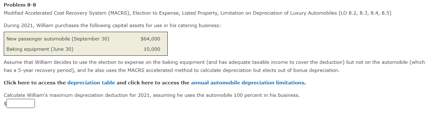 Solved Problem 8-8 Modified Accelerated Cost Recovery System | Chegg.com