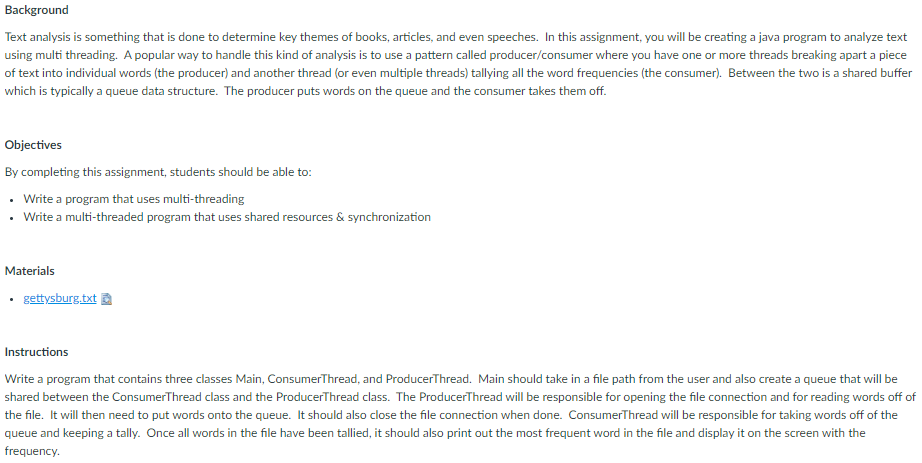 ***JAVA TEXT ANALYSIS PROGRAM | Chegg.com