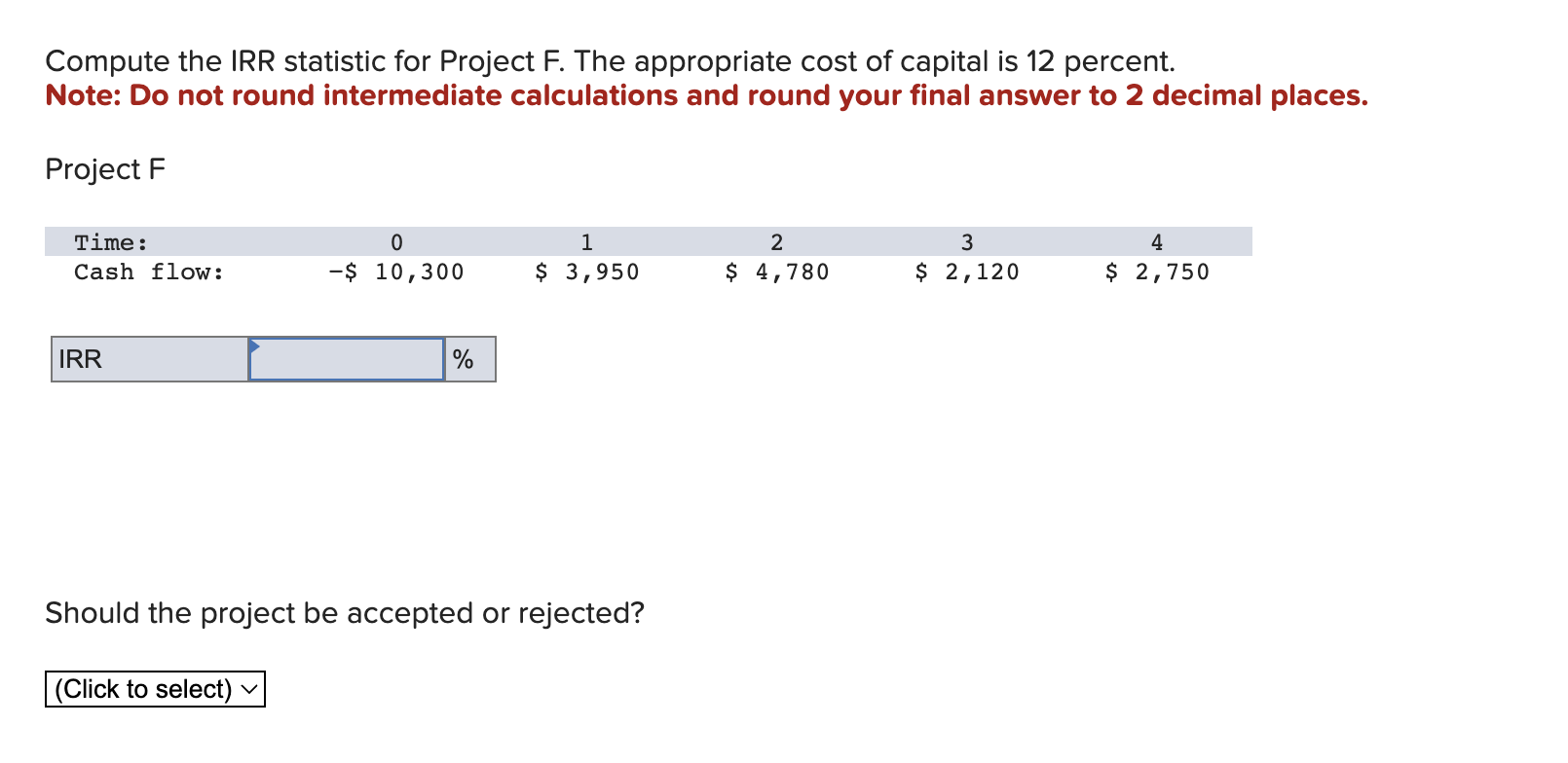 Solved Compute the IRR statistic for Project F. The | Chegg.com