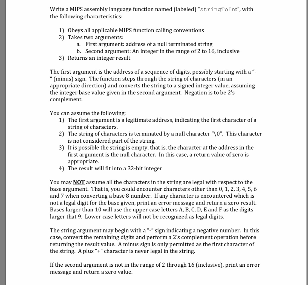 Write a MIPS assembly language function named | Chegg.com