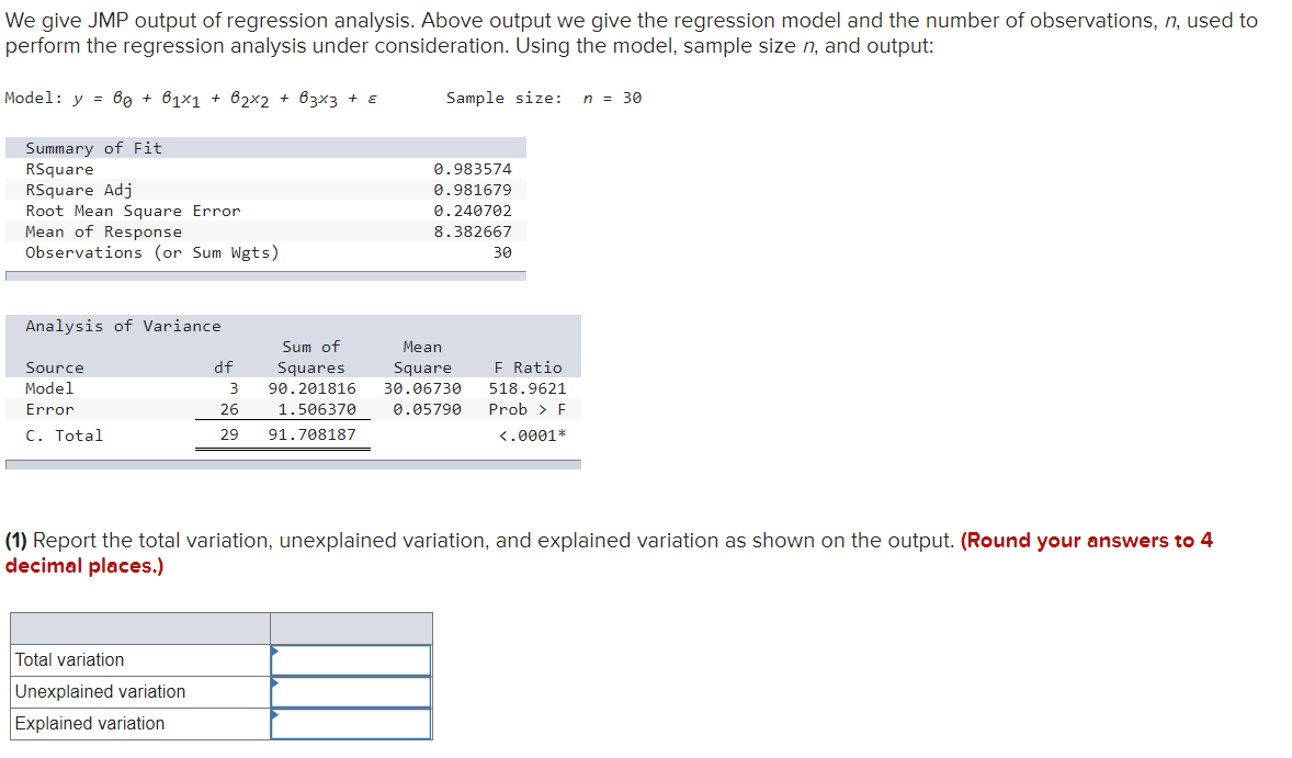 Solved We give JMP output of regression analysis. Above | Chegg.com