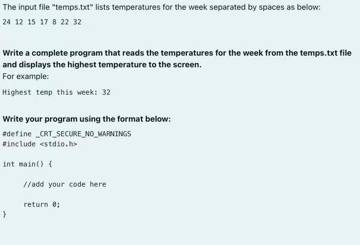Solved The Input File Temps Txt Lists Temperatures For The