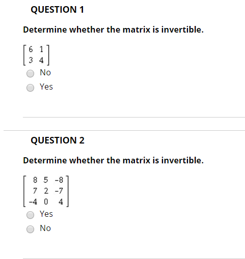 Solved QUESTION 1 Determine whether the matrix is | Chegg.com