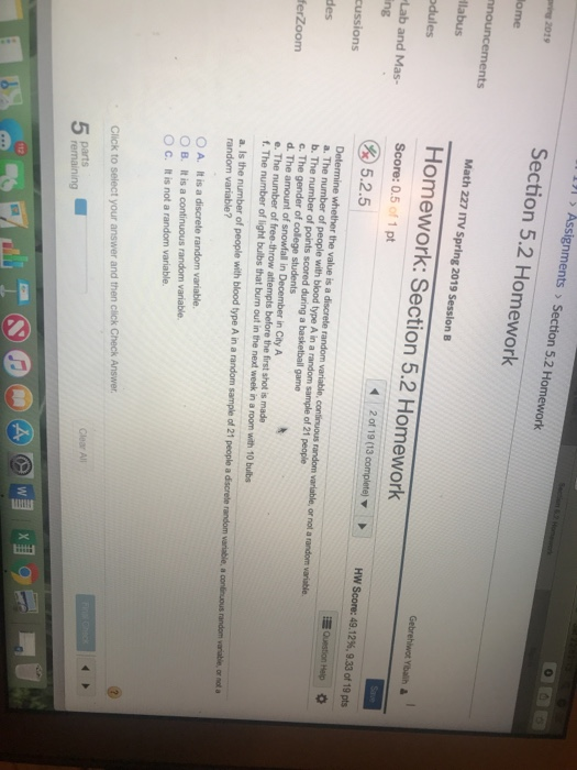 Solved Assignments> Section 5.2 Homework Section 5.2 | Chegg.com