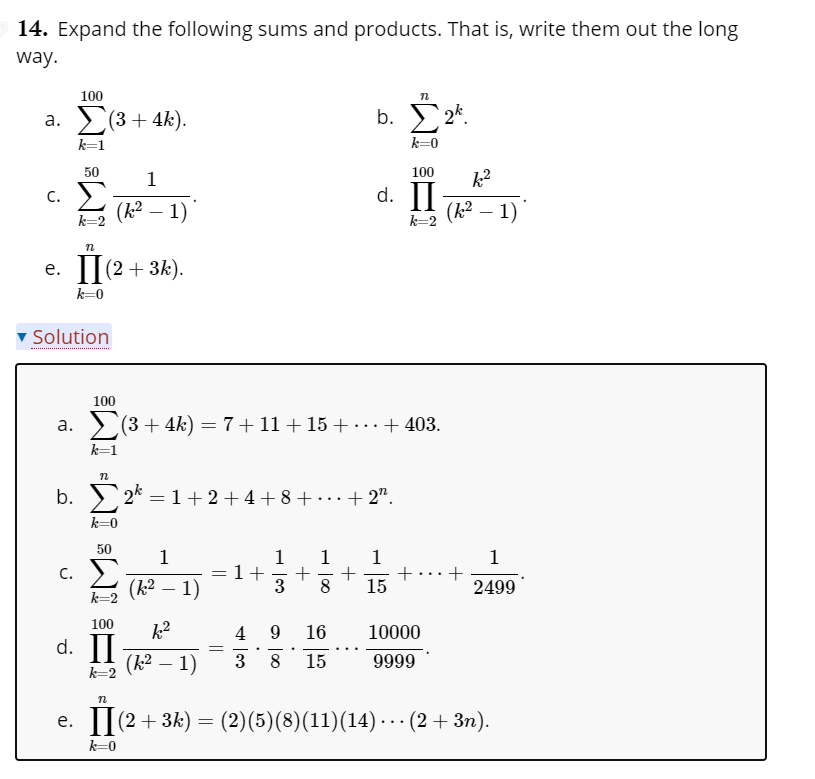 Solved 14. Expand the following sums and products. That is, | Chegg.com