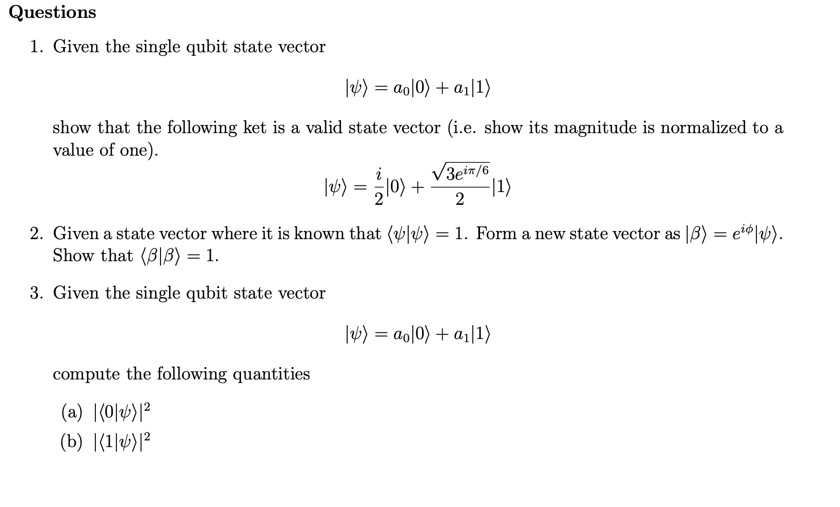 Solved 1. Given the single qubit state vector | Chegg.com
