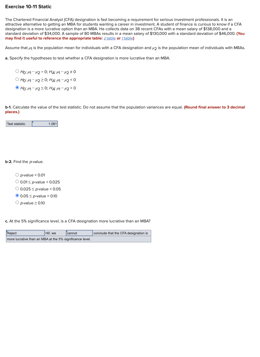 Solved Exercise 10-11 Static The Chartered Financial Analyst | Chegg.com