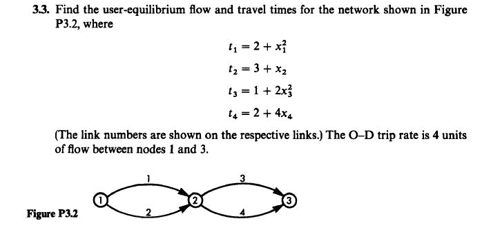 Solved 3.3. Find the user-equilibrium flow and travel times | Chegg.com