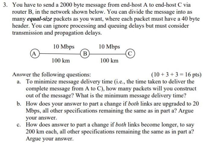 Solved 3. You have to send a 2000 byte message from end-host | Chegg.com