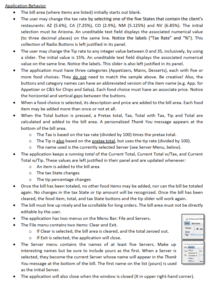 Solved Enhanced Restaurant Bill Application 1. Overview You | Chegg.com