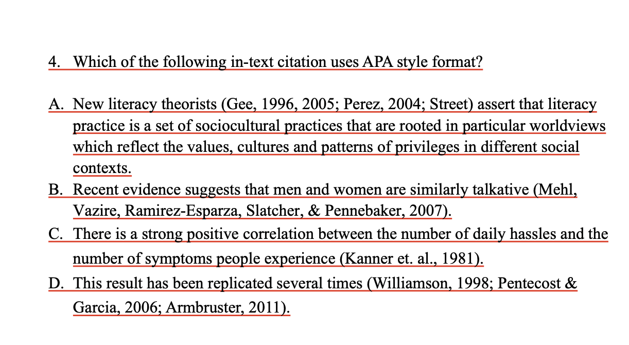 Solved Which of the following in-text citation uses APA | Chegg.com