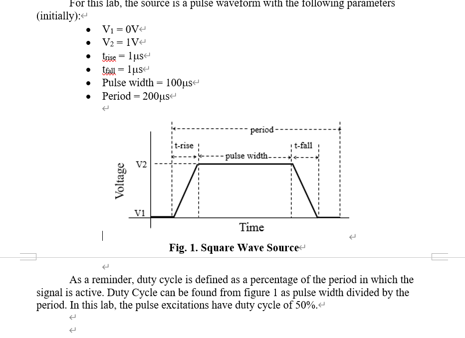 Solved For this lab, the source is a pulse waveform with the | Chegg.com