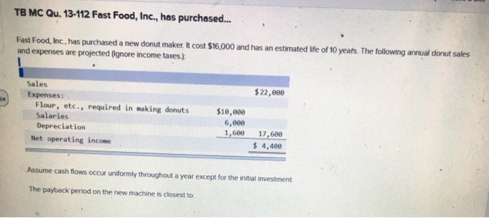 Solved TB MC Qu. 13-112 Fast Food, Inc., has purchased... | Chegg.com