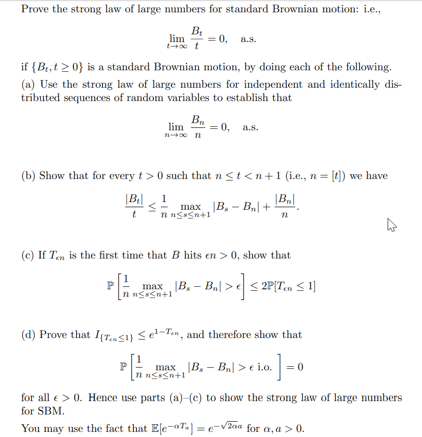 Prove the strong law of large numbers for standard | Chegg.com