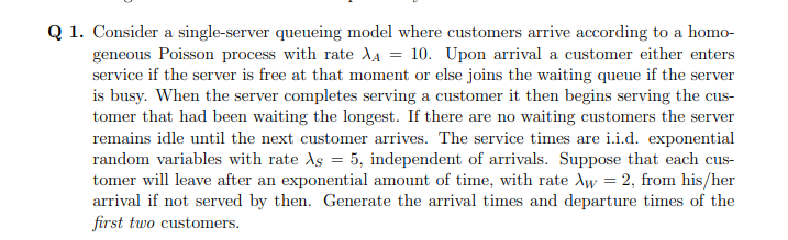 Solved 1. Consider a single-server queueing model where | Chegg.com