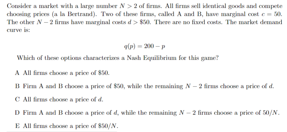 Solved Consider a market with a large number N > 2 of firms. | Chegg.com