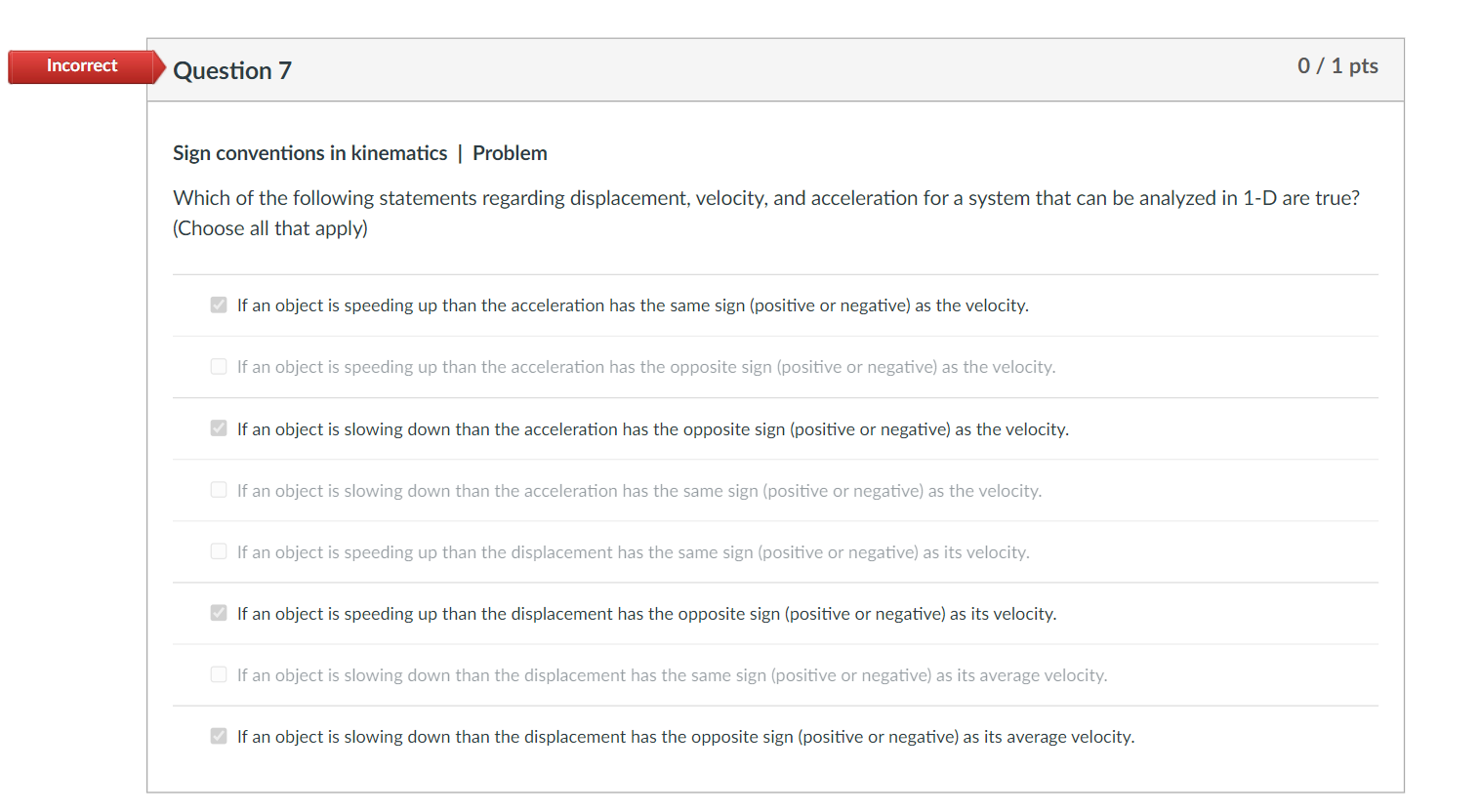 Solved Sign conventions in kinematics | Problem Which of the | Chegg.com