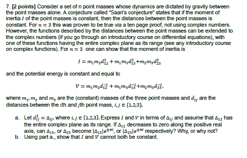 Solved 7. [ 2 points] Consider a set of n point masses whose | Chegg.com