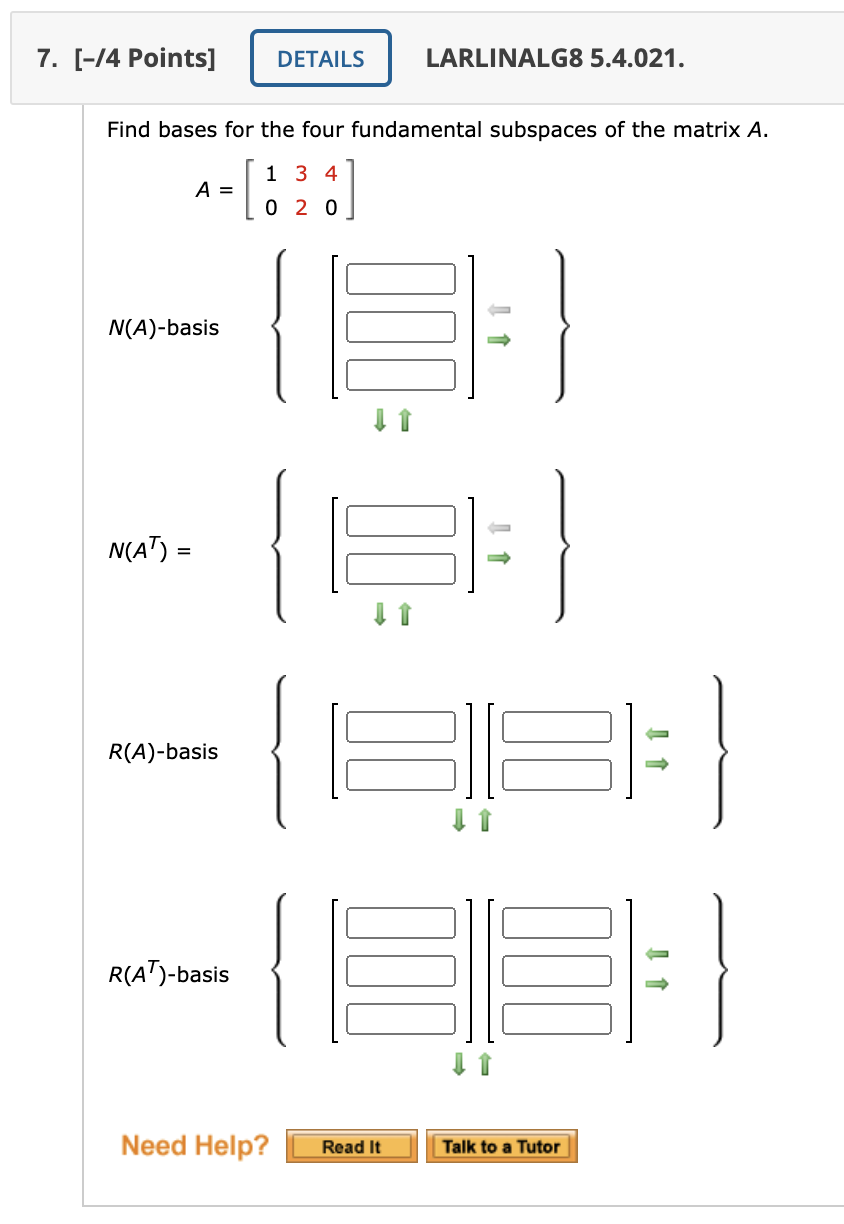 Solved 7. [-14 Points] DETAILS LARLINALG8 5.4.021. Find | Chegg.com