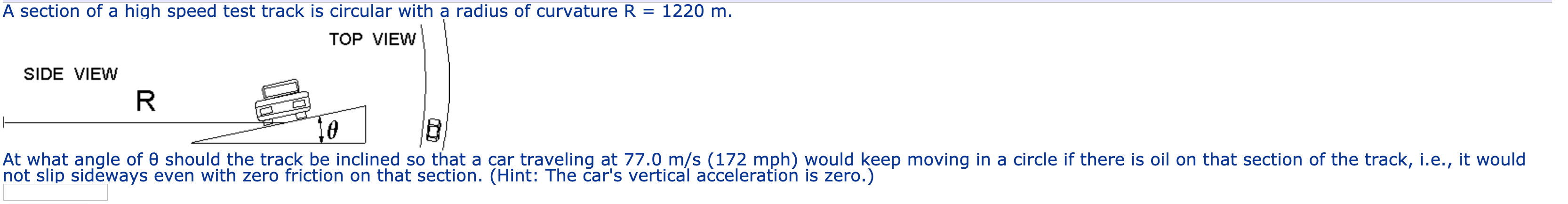 Solved A section of a high speed test track is circular with | Chegg.com