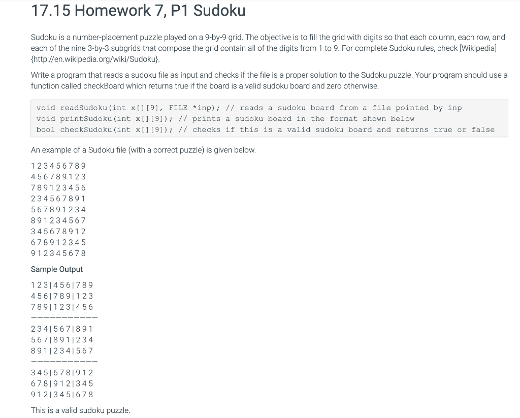 Solved 17.15 Homework 7, P1 Sudoku Sudoku is a | Chegg.com
