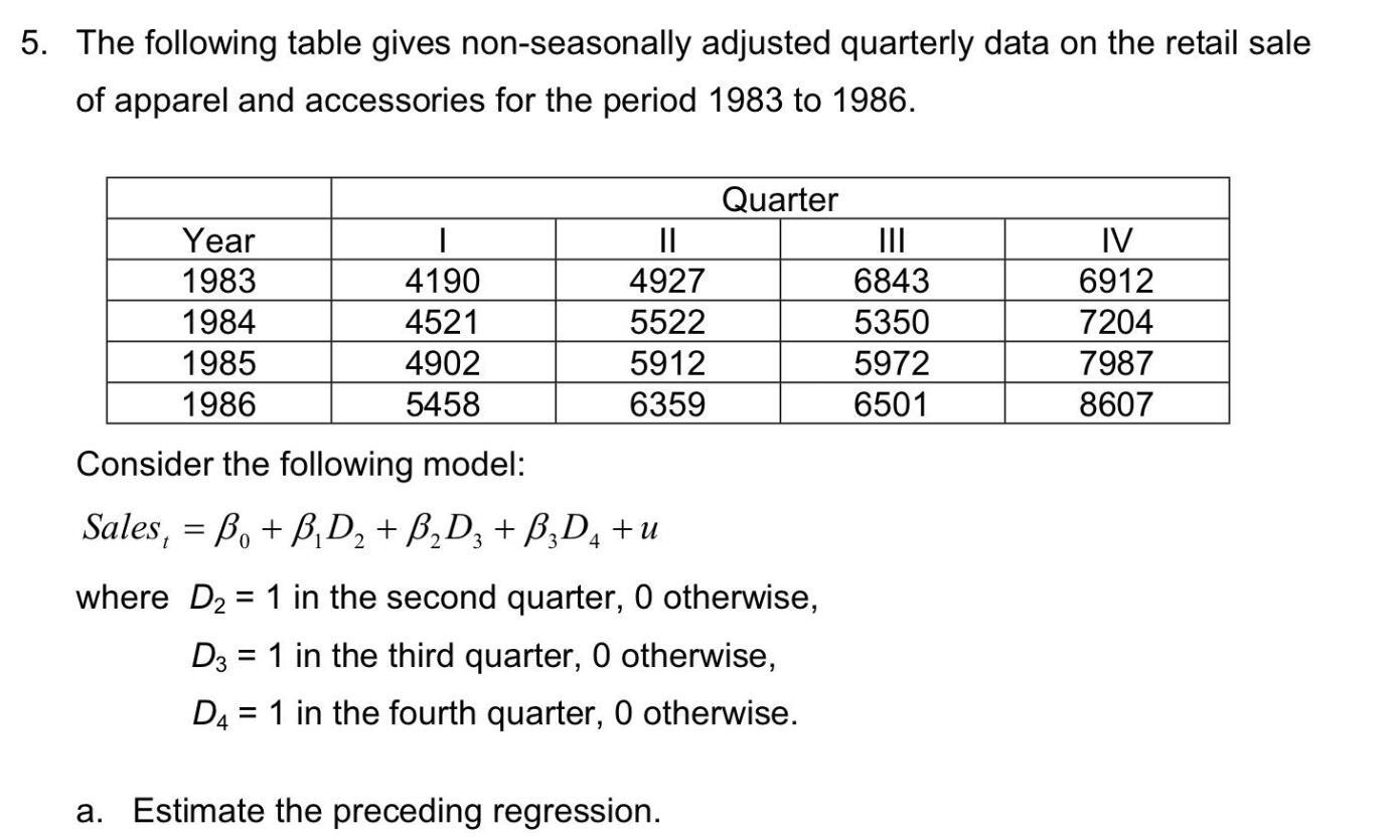 Solved I do not know how to estimate this regression using | Chegg.com