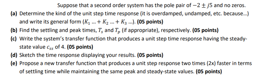 Solved Suppose that a second order system has the pole pair | Chegg.com