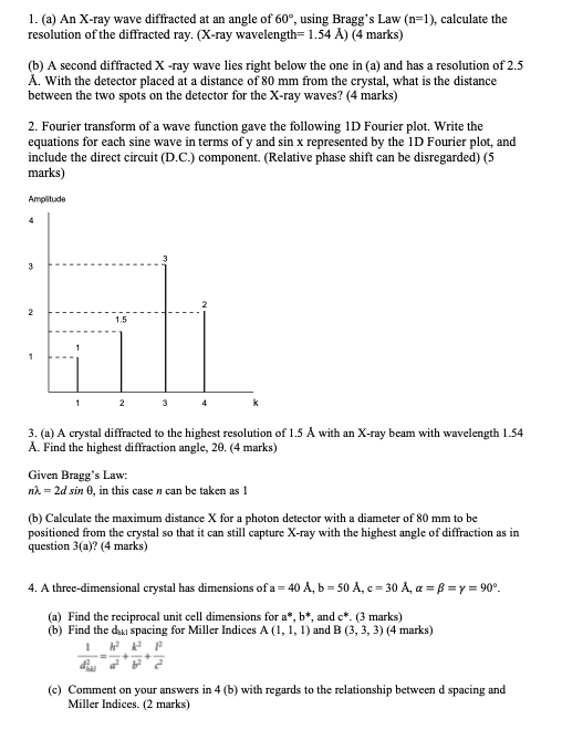 Solved 1. (a) An X-ray wave diffracted at an angle of 60°, | Chegg.com